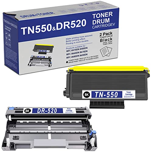 GULOYA Compatible TN550 DR520 TN-550 Toner Cartridge and DR-520 Drum Unit Replacement for Brother MFC-8370 8470DN HL-5240 5270DN DCP-8060 8065DN 8085DN Printer (1Toner+1Drum)