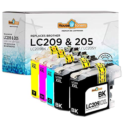 Houseoftoners Compatible Ink Cartridge Replacements for Brother LC209BK & LC205 CMY (2 Black, 1 Cyan, 1 Magenta, 1 Yellow, 5-Pack)