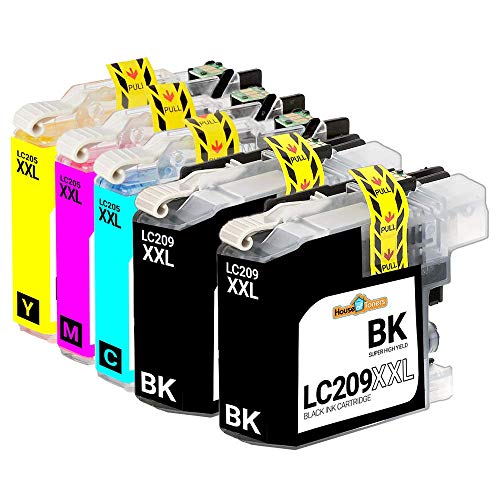 Houseoftoners Compatible Ink Cartridge Replacements for Brother LC209BK & LC205 CMY (2 Black, 1 Cyan, 1 Magenta, 1 Yellow, 5-Pack)