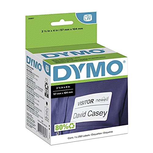 DYMO Authentic LW Name Badge Labels | DYMO Labels for LabelWriter Printers (2-1/4" x 4"), 1 Roll of 250