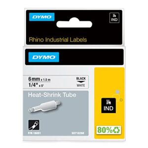 dymo industrial heat shrink tubes for dymo labelwriter and industrial label makers, black on white, 1/4″, (18051)