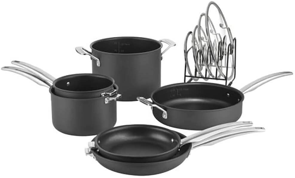 CUISINART N61-11 Nonstick Hard-Anodized Nesting Cookware Set, 11 Piece, Black