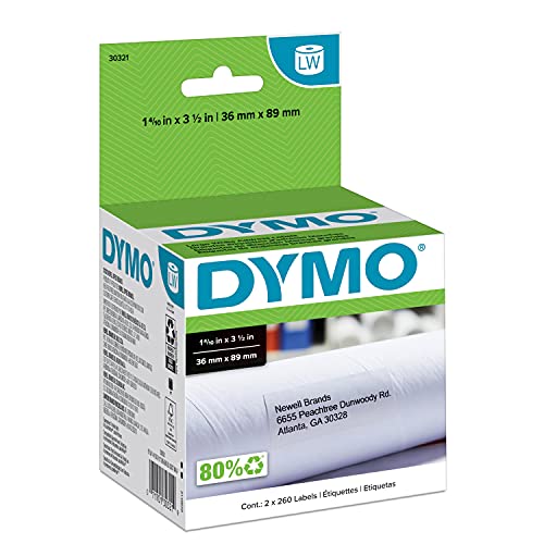 DYMO LW Large Mailing Address Labels for LabelWriter Label Printers, White, 1-4/10'' x 3-1/2'', Large, 2 Rolls of 260