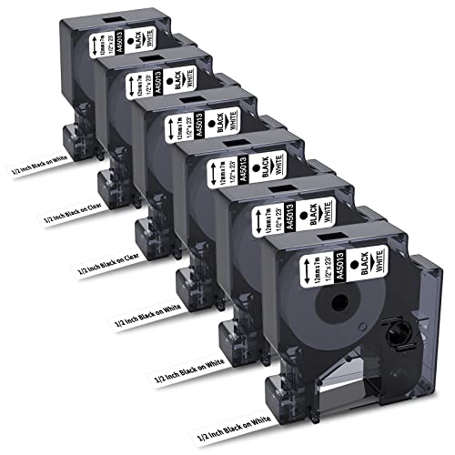 6-Pack Compatible Dymo D1 Label Tape 45013 S0720530 Replace for DYMO D1 A45013 Refills，Black on White,1/2 Inch x 23 Ft for Dymo LabelManager 160 420P 210D 280 360D PnP Label Maker