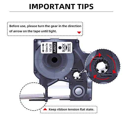 6-Pack Compatible Dymo D1 Label Tape 45013 S0720530 Replace for DYMO D1 A45013 Refills，Black on White,1/2 Inch x 23 Ft for Dymo LabelManager 160 420P 210D 280 360D PnP Label Maker