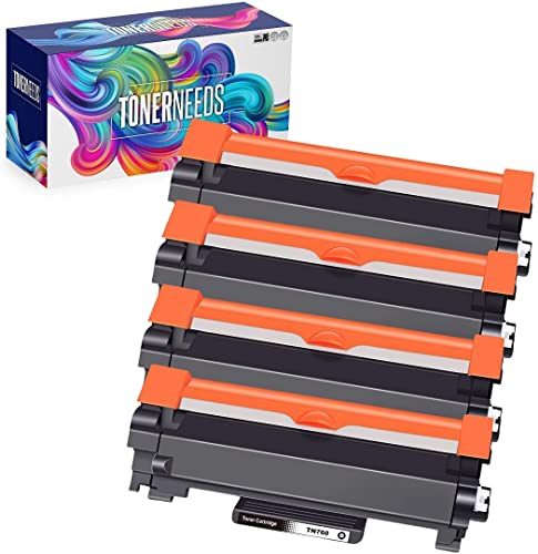 TONERNEEDS Compatible Brother TN760 Cartridge – Toner Replacement for TN760 TN-760 TN730 to Use with HL-L2350DW HL-L2395DW HL-L2390DW HL-L2370DW MFC-L2750DW MFC-L2710DW DCP-L2550DW (Black, 4 Pack)