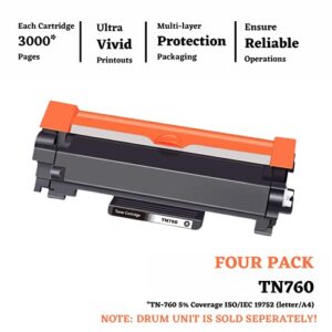 TONERNEEDS Compatible Brother TN760 Cartridge – Toner Replacement for TN760 TN-760 TN730 to Use with HL-L2350DW HL-L2395DW HL-L2390DW HL-L2370DW MFC-L2750DW MFC-L2710DW DCP-L2550DW (Black, 4 Pack)