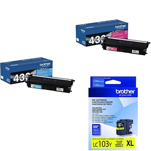 Brother TN433C, TN433M, TN433Y (TN-433C, TN-433M, TN-433Y) Cyan, Magenta and Yellow Color Toner Cartridge Set