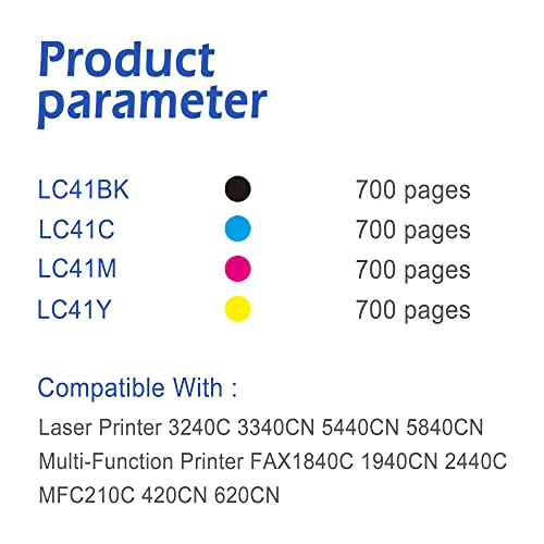 EASYPRINT Compatible (3xBK with CMY) LC41 Ink Cartridge Replacement for Brother IntelliFax 1840c, 2440c; MFC-3340CN, 210C, 215C, 3240C, 420cn, 425CN, 5440CN, 620CN, 820cw; DCP-110C, 115C, 120C, 315CN