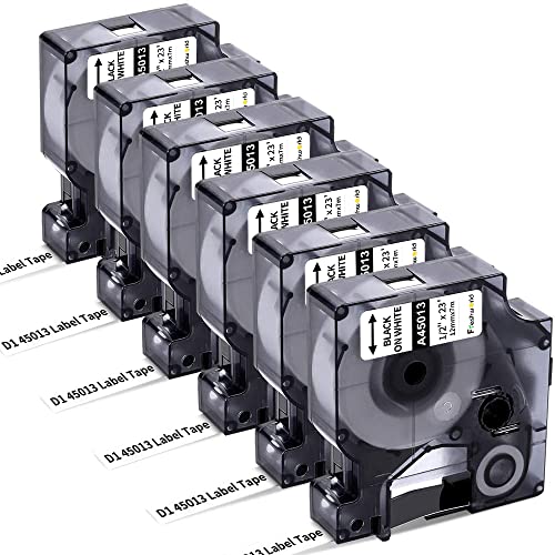 6-Pack Compatible Dymo D1 Label Tape 45013 Dymo Tape S0720530 Dymo Label Maker Refills d1 DYMO D1 a45013, Black on White,1/2 Inch x 23 Feet, for Dymo LabelManager 160 210D 260P 280 360D 420P PnP