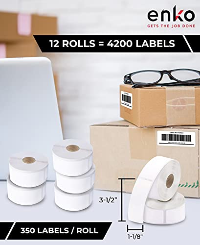 enKo Compatible for Dymo Labels 30252 (1-1/8 x 3-1/2") Label for Dymo Labelwriter 450 Turbo Printer - Barcode Address Labels (12 Rolls, 4200 Labels)