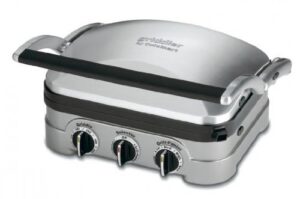 cuisinart 5 in 1 griddler with panini press, full grill, full griddle and half grill/half griddle options, includes dishwasher safe removable cooking plates and red/green indicator lights