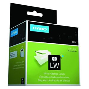 dymo 30252 labelwriter address labels, 1 1/8 x 3 1/2, white, 350 labels/roll, 2 rolls/pack