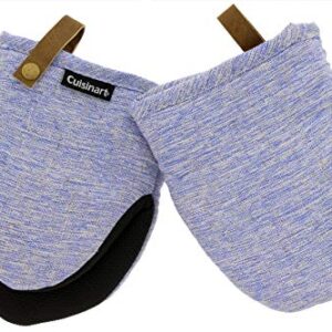 Cuisinart Chambray Neoprene Mini Oven Mitts, 2pk - Heat Resistant Kitchen Gloves to Protect Hands, Non-Slip Grip, Faux Leather Loop - Ideal Set for Handling Hot Cookware, Bakeware - Marine