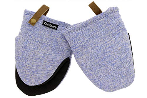 Cuisinart Chambray Neoprene Mini Oven Mitts, 2pk - Heat Resistant Kitchen Gloves to Protect Hands, Non-Slip Grip, Faux Leather Loop - Ideal Set for Handling Hot Cookware, Bakeware - Marine