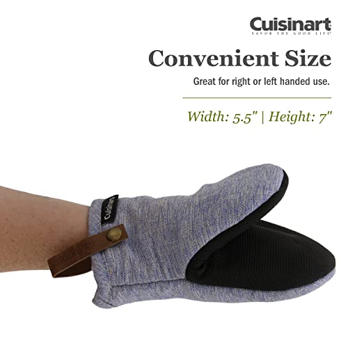 Cuisinart Chambray Neoprene Mini Oven Mitts, 2pk - Heat Resistant Kitchen Gloves to Protect Hands, Non-Slip Grip, Faux Leather Loop - Ideal Set for Handling Hot Cookware, Bakeware - Marine