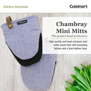 Cuisinart Chambray Neoprene Mini Oven Mitts, 2pk - Heat Resistant Kitchen Gloves to Protect Hands, Non-Slip Grip, Faux Leather Loop - Ideal Set for Handling Hot Cookware, Bakeware - Marine