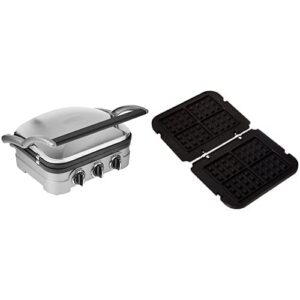 cuisinart gr-4n 5-in-1 silver griddler, black dials, and waffle plates bundle