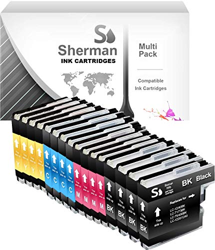 Sherman Inks and Toner Cartridges 16 Pack Brother LC71 LC 71/LC75 LC 75 Ink Cartridge 4 Black, 4 Cyan, 4 Magenta, 4 Yellow Multipack Compatible Replacement for Inkjet Printers: DCP-J525W, DCP-J725DW, DCP-J925DW, MFC-J280W, MFC-J425W, MFC-J430W, MFC-J435W,