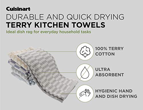 Cuisinart 100% Cotton Kitchen Towels, 2pk - Soft, Absorbent, Bleach Safe Dish Towels Perfect for Everyday Use - Bleach Proof Towels Remain Vibrant and Durable After Wash-16 x 27 Hand Towels - Gray