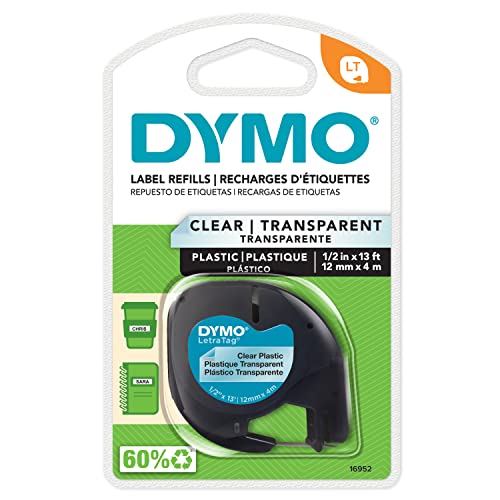 DYMO - DYM16952 Authentic LetraTag Labeling Tape for LetraTag Label Makers, Black Print on Clear pastic Tape, 1/2'' W x 13' L, 1 roll (16952)