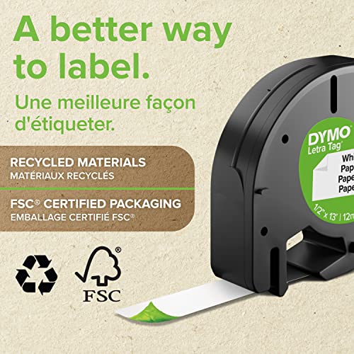 DYMO - DYM16952 Authentic LetraTag Labeling Tape for LetraTag Label Makers, Black Print on Clear pastic Tape, 1/2'' W x 13' L, 1 roll (16952)