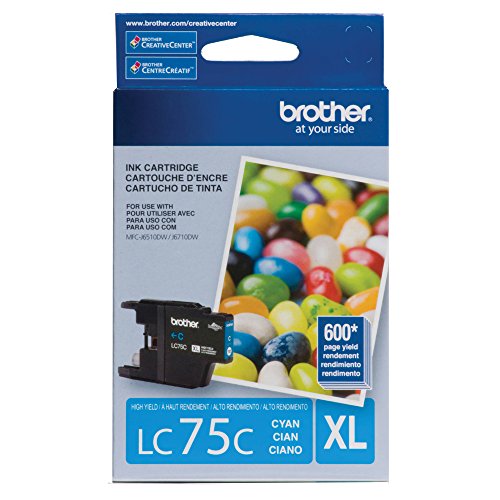 BROTHER LC75C High-Yield Ink 600 Page-Yield Cyan Black Printing & Clear Grayscale Reproduction