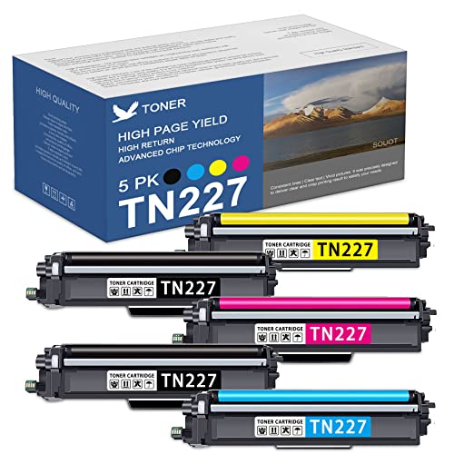 NIRE TN227 TN-227 Toner Cartridge 5 Pack 2BK/1C/1M/1Y Replacement for Brother TN227 MFC-L3770CDW MFC-L3710CW MFC-L3750CDW MFC-L3730CDW HL-3210CW HL-3230CDW DCP-L3510CDW DCP-L3550CDW Printer