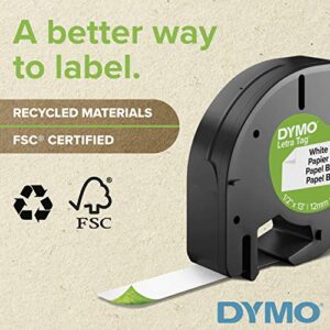 DYMO LetraTag Labeling Tape, Label Makers, Black Print on White Paper, 1/2" W x 13' L, 1 Cassette