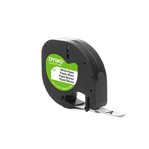 DYMO LetraTag Labeling Tape, Label Makers, Black Print on White Paper, 1/2" W x 13' L, 1 Cassette