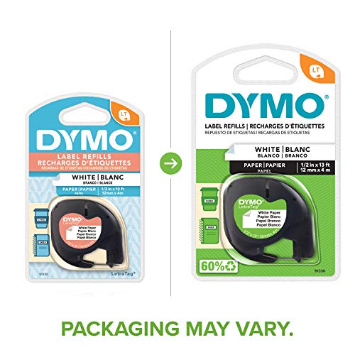 DYMO LetraTag Labeling Tape, Label Makers, Black Print on White Paper, 1/2" W x 13' L, 1 Cassette