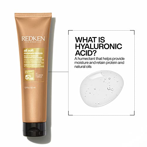 REDKEN All Soft Moisture Restore Leave-In Treatment | Hyaluronic Acid Primer| Treatment for Dry and Brittle Hair | Humidity, Heat and Frizz Protection | For Soft and Smooth Hair | 5.1 Fl Oz