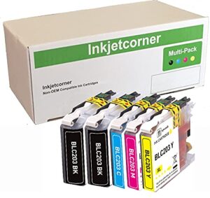 inkjetcorner compatible ink cartridges replacement for lc203 lc203xl for use with mfc-j460dw mfc-j480dw mfc-j485dw mfc-j680dw mfc-j880dw mfc-j885dw (2 black, 1 cyan, 1 magenta, 1 yellow, 5-pack)