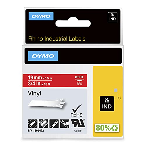 DYMO Industrial Labels for DYMO Industrial Rhino Label Makers, White on Red, 3/4", 1 Roll (1805422), DYMO Authentic