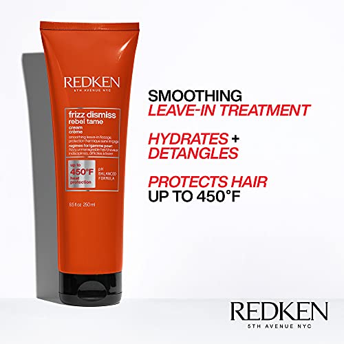 Redken Frizz Dismiss Rebel Tame Heat Protective Leave-In Cream | Hydrating Frizz Control | Anti Frizz Hair Protection | Sulfate Free | 8.5 Fl Oz