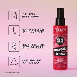 Redken Thermal Spray 22 High Hold | Thermal Heat Protectant and Setting Mist | For Curling and Flat Irons | Lasting Frizz Control | Protects Against Heat Damage | All Hair Types | 4.2 Oz