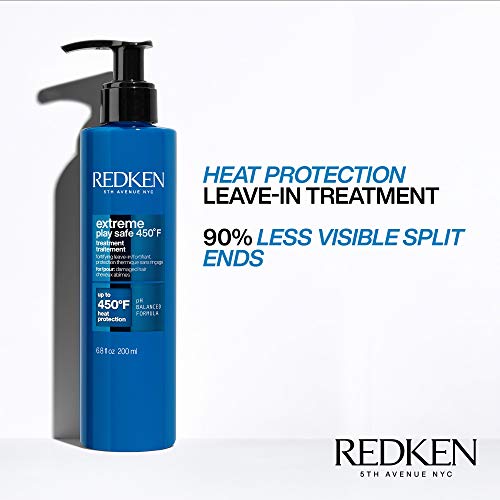 Redken Extreme Play Safe Heat Protectant Spray & Leave In Conditioner| For All Hair Types | Helps Reduce The Appearance of Split Ends | With Tourmaline | 6.8 Fl Oz