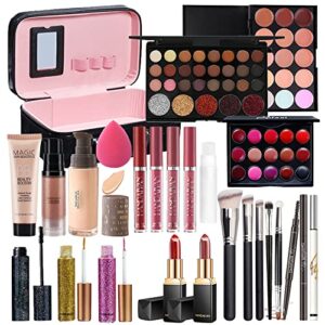 all in one makeup set holiday gift box essential starter bundle include eyeshadow concealer lipstick lip gloss mascara eyeliner eyebrow pencil lip balm face powder – full makeup kit for women