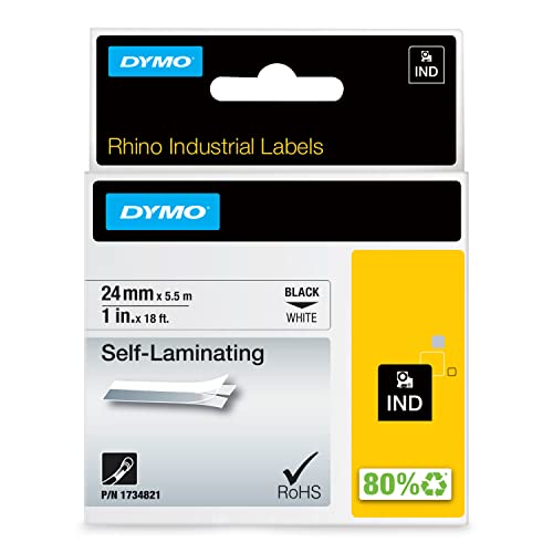 DYMO Industrial RhinoPro Self-Laminating Labels for DYMO Industrial Rhino Label Makers, Black on White, 1", 1Roll (1734821)