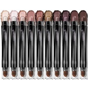 luxaza 10pcs eyeshadow stick,shimmer and matte neutral brown eye shadow sticks pencil crayon, eye brightener stick with crease-proof formula,waterproof & long lasting