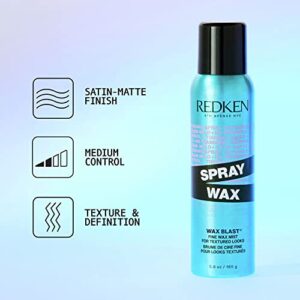 REDKEN Spray Wax Invisible Texture Mist | For All Hair Types | High Impact Finishing Spray-Wax | Adds Volumizing Body & Dimension With A Satin-Matte Finish | Medium Control | 5.5 Oz