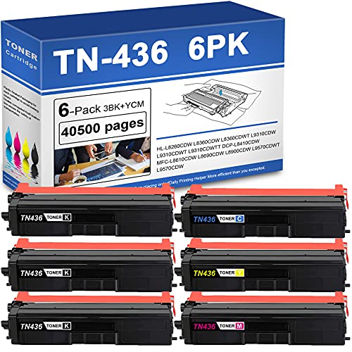 LKKJ (3BK+1Y+1C+1M) 6 Pack TN-436BK TN-436Y TN-436C TN-436M Super High Yield Toner Cartridge Replacement for Brother TN436 HL-L8260CDW L8360CDW L8360CDWT MFC-L8900CDW Printer Toner.