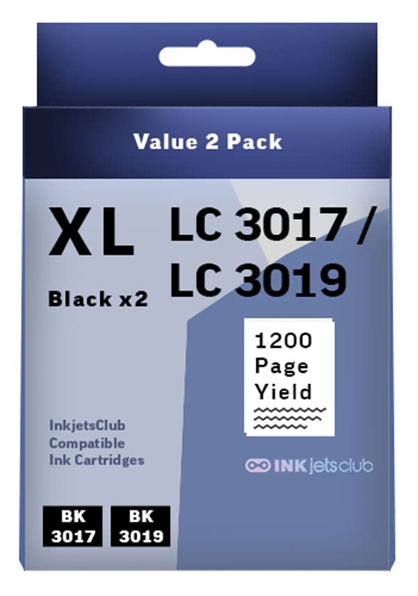 Compatible LC 3017 / LC 3019 XL 2 Pack High Yield Black Cartridge for Brother LC 3017 / LC 3019 Printer Ink.