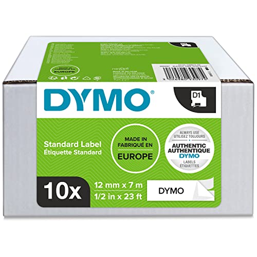 DYMO Authentic D1 Labels | Black Print on White | 12mm x 7m | Self-Adhesive Labels for LabelManager Label Printers | 10 Count