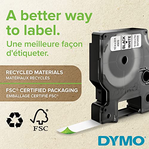 DYMO Authentic D1 Labels | Black Print on White | 12mm x 7m | Self-Adhesive Labels for LabelManager Label Printers | 10 Count