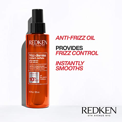 Redken Frizz Dismiss Instant Deflate Oil-In-Serum | For Frizzy Hair | Enhances Smoothness & Shine | With Babassu Oil | Sulfate Free | Packaging May Vary, 4.2 Fl Oz