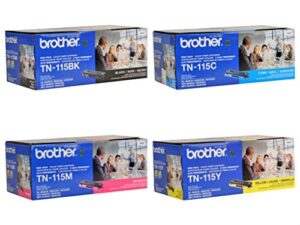 genuine brother tn115 (tn115) high yield color (bk/c/m/y) toner cartridge 4-pack