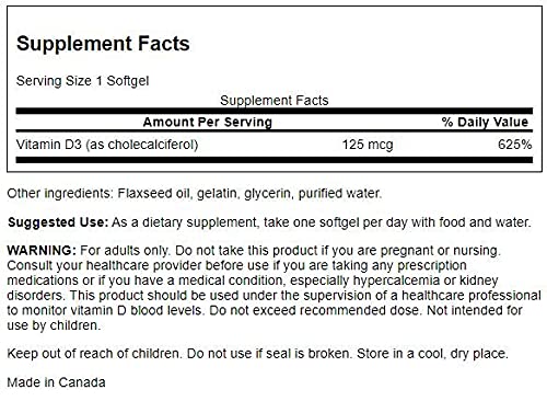 Swanson Vitamin D-3 5000 IU Bone Health Immune Support Healthy Muscle Function D3 Supplement (cholecalciferol) 125 mcg 250 Softgels Count