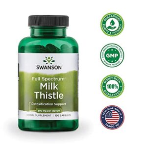 Swanson Milk Thistle - Herbal Liver Support Supplement - Natural Formula Helping to Maintain Overall Health & Wellbeing - (100 Capsules, 500mg Each) 2 Pack