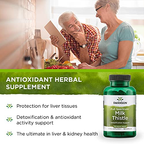 Swanson Milk Thistle - Herbal Liver Support Supplement - Natural Formula Helping to Maintain Overall Health & Wellbeing - (100 Capsules, 500mg Each) 2 Pack